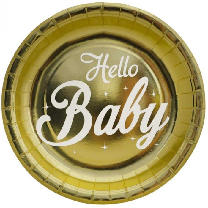 Hello Baby Gold Tabak 6 lı Parti Malzemeleri ve Doğum Günü Süslemeleri ...