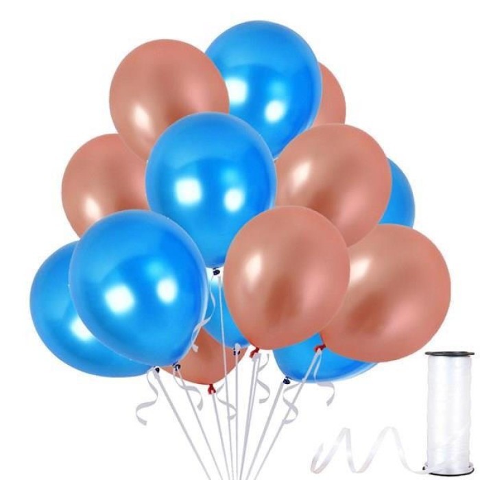 Metalik Rose Gold ve Koyu Mavi Balon 20 adet Parti Malzemeleri ve Doğum ...