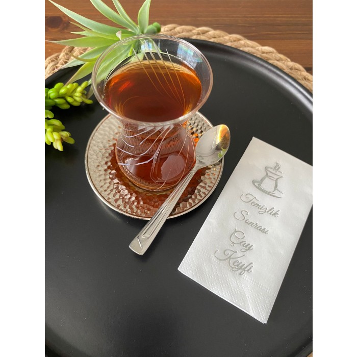 Gümüş Yaldızlı Beyaz Temizlik Sonrası Çay Keyfi Kahve Peçete 6x12 cm ...