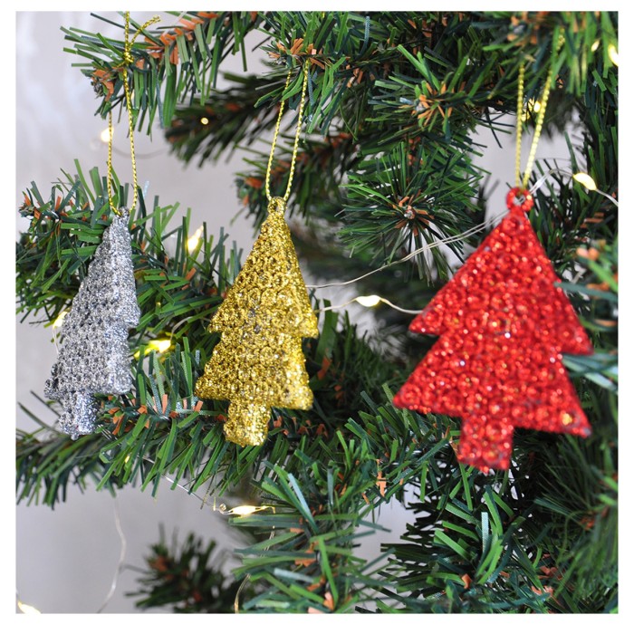 Yılbaşı Ağaç Süsü Simli Çam Ağacı 3 lü 7 cm - KidsPartim | Parti ...